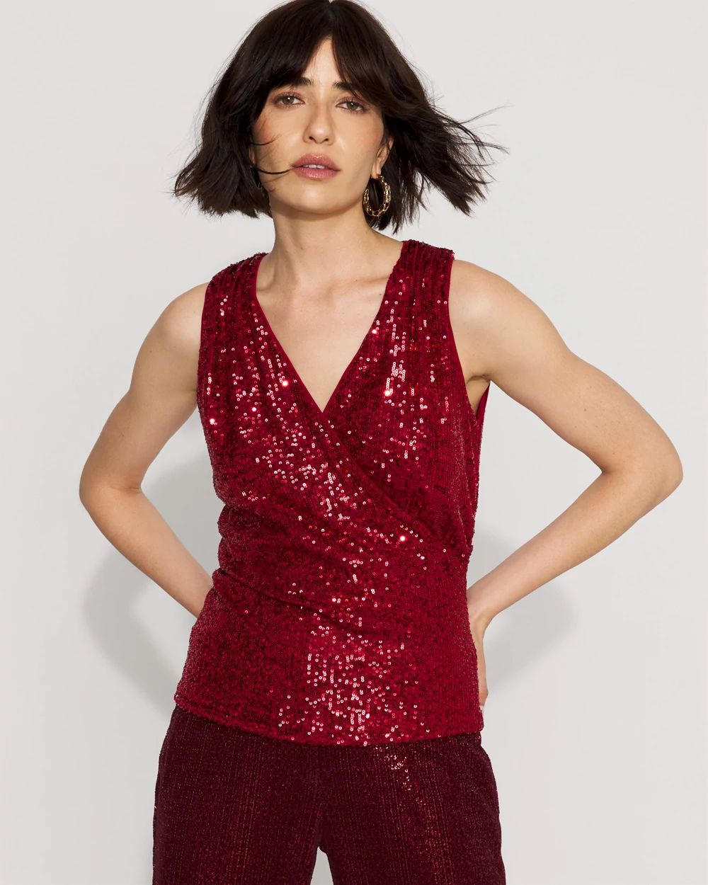 Sequin Surplice Sleeveless Top | White House Black Market